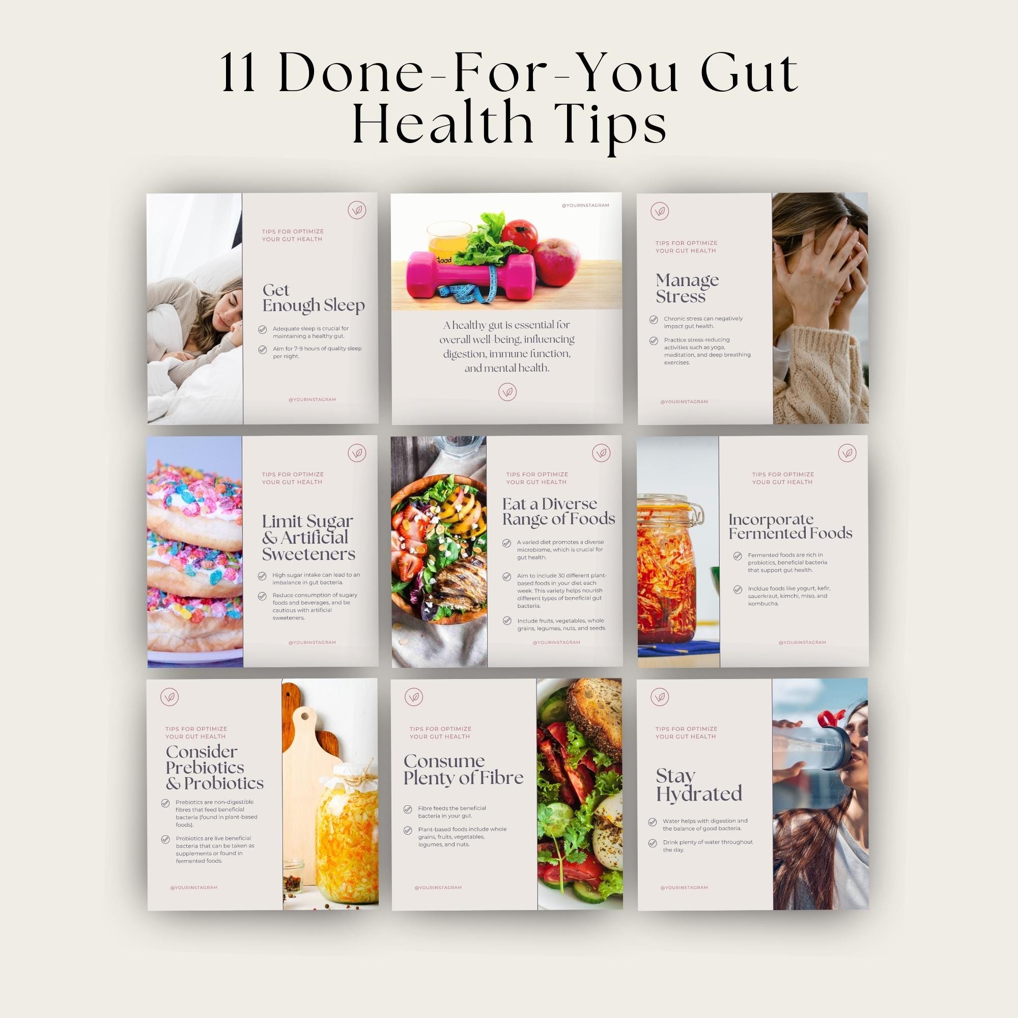 50 Gut Health Instagram Post Templates, Canva Recipes, Wellness Tips ...