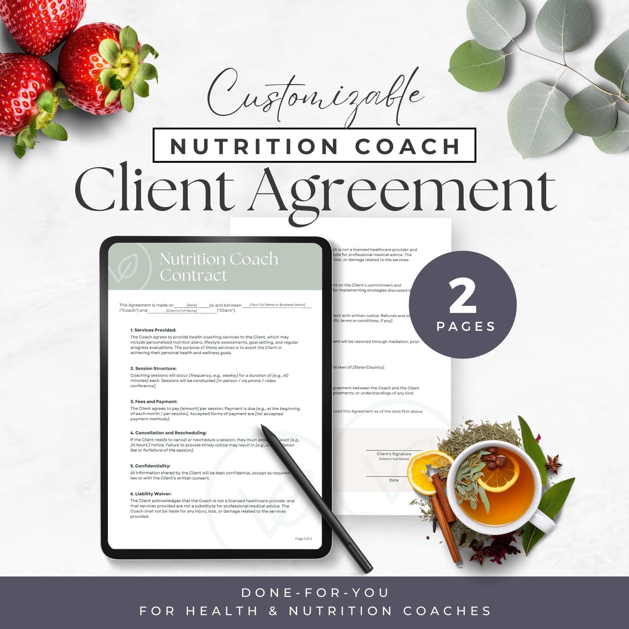 Nutrition Coaching Client Contract Agreement, Canva Template for Nutritionist, Health Coach ...