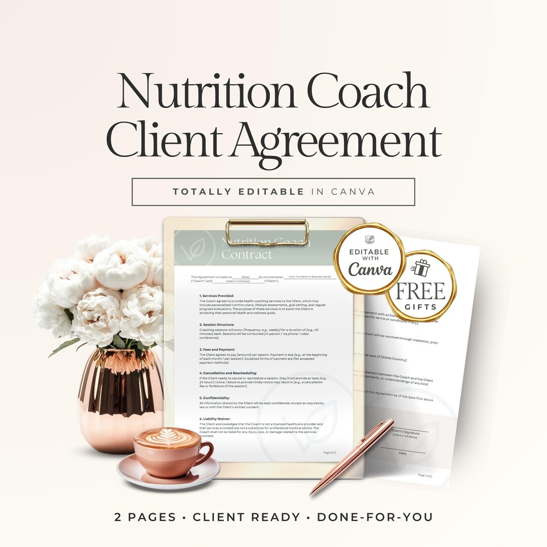 Nutrition Coach Client Agreement Canva Template, Health Coaching ...