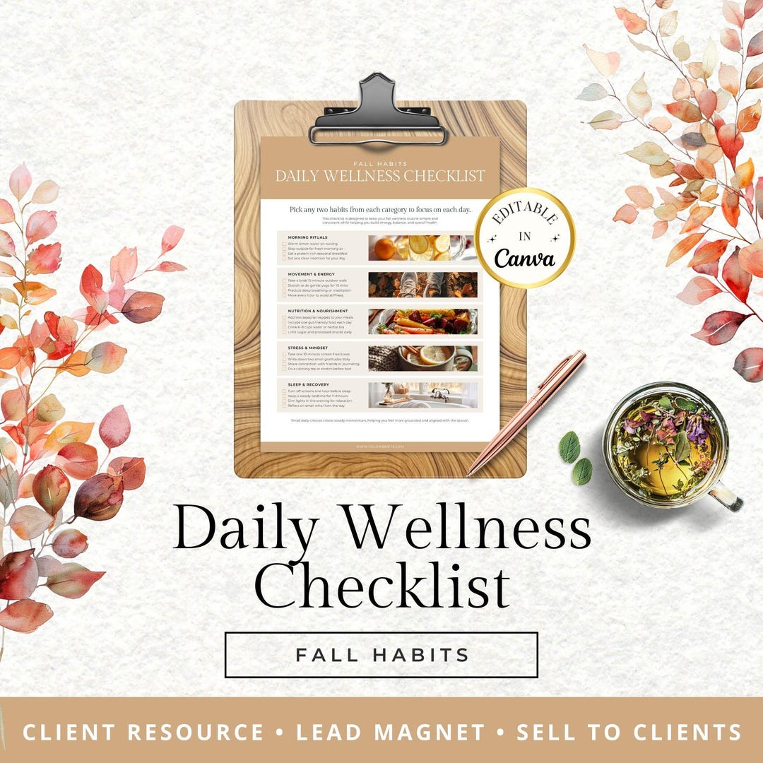 Daily Wellness Checklist Canva Template PDF | Health Coach Resource ...