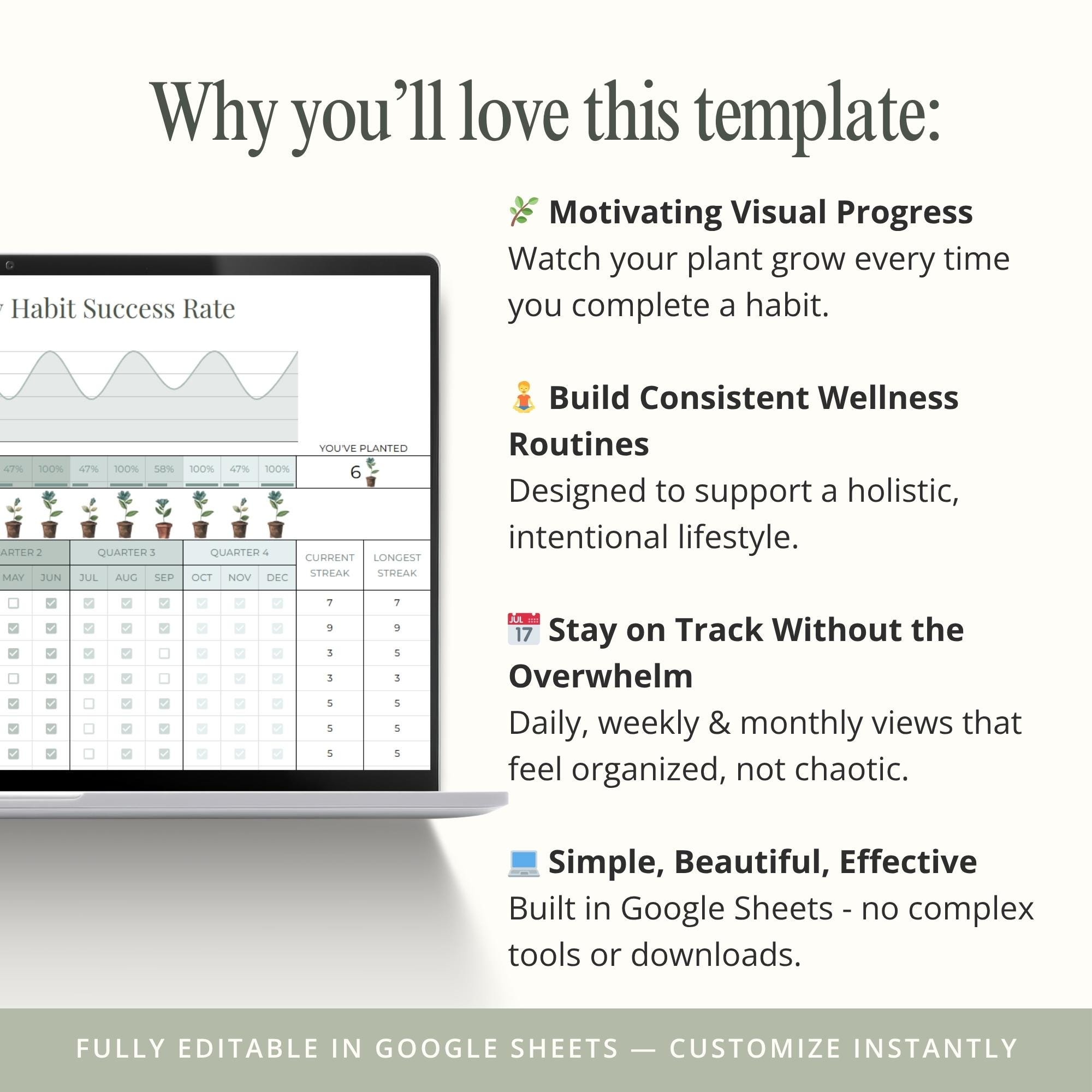 Holistic Habit Tracker Google Sheets - Daily Monthly Yearly Planner ...