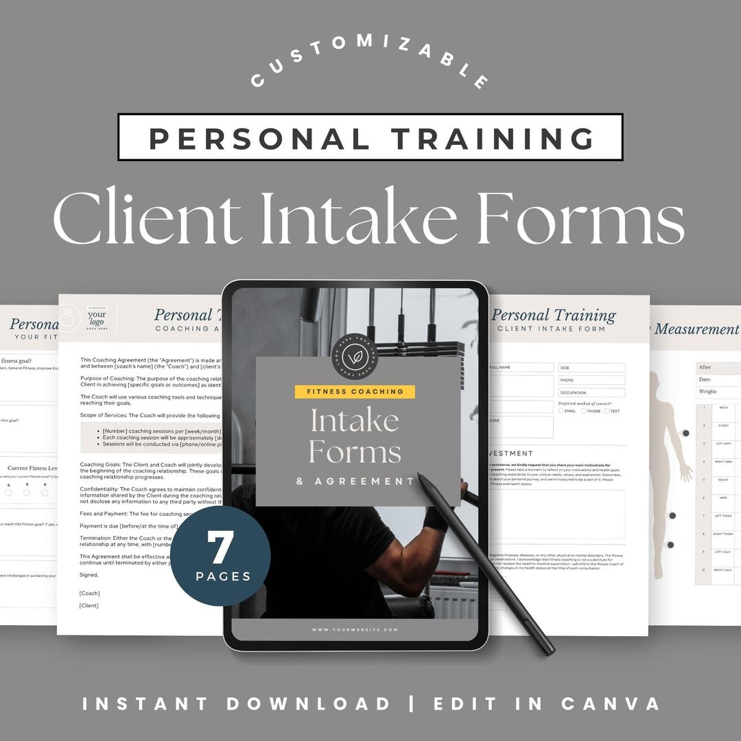 Male Personal Trainer Client Intake Forms Bundle, Customizable Contract ...