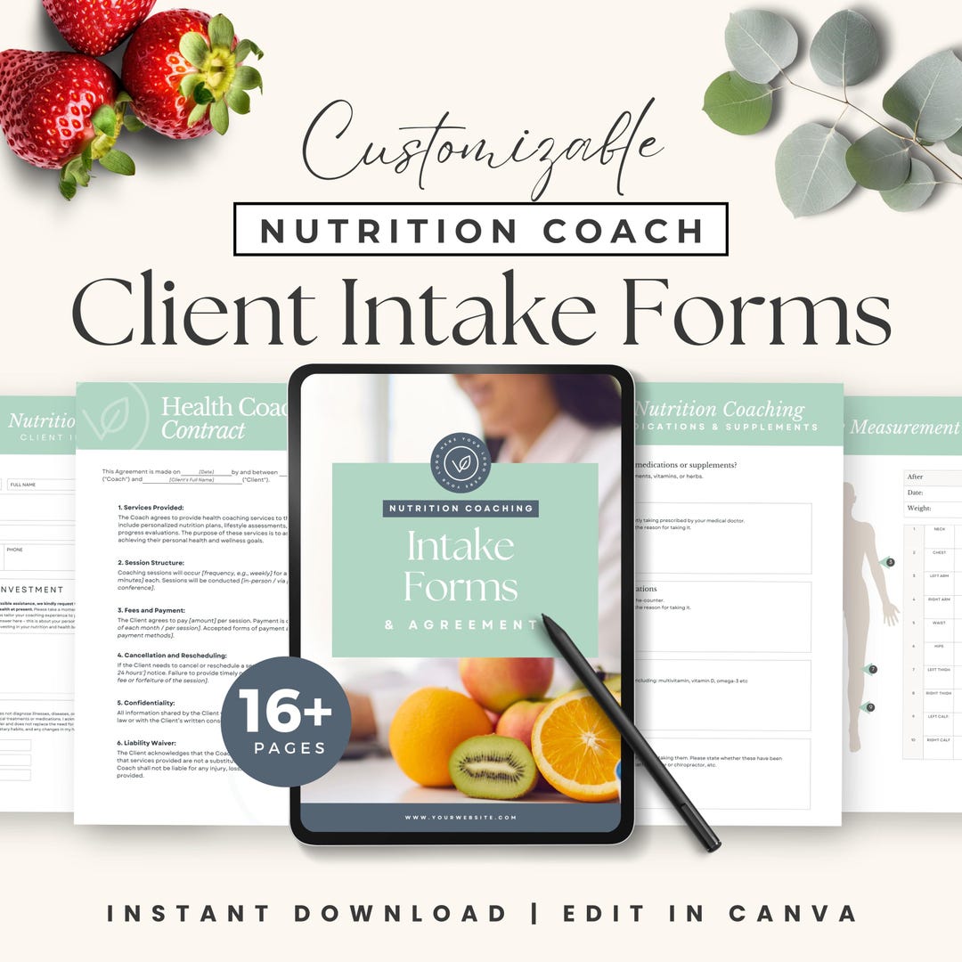 Nutrition Coach Client Intake Forms & Agreement: Canva Template ...