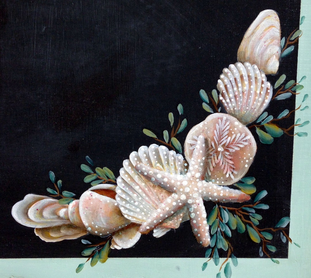 Hand Painted Seashell Design Shabby Aqua Chalkboard Beach, Coastal Home ...