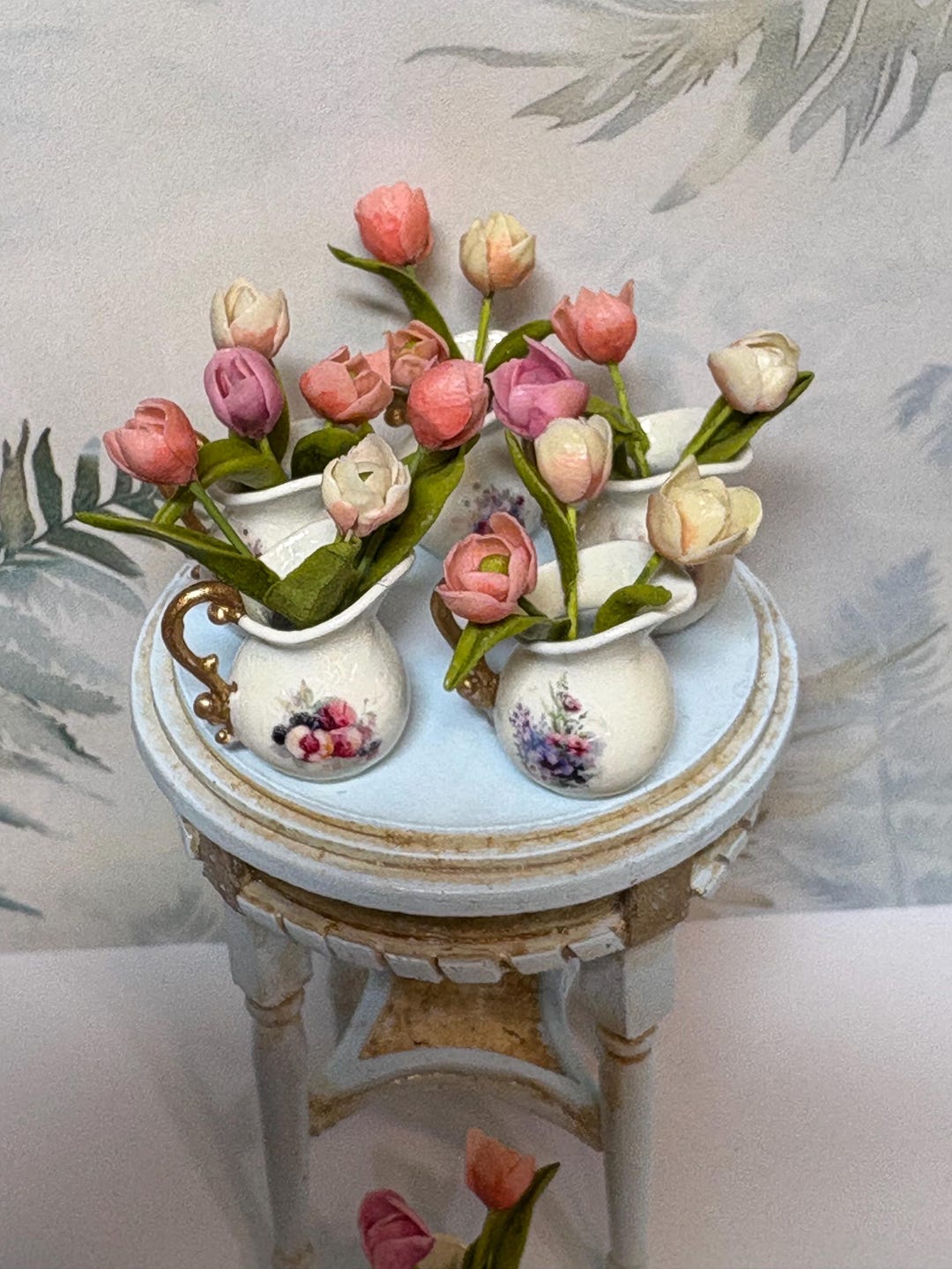 Dollhouse Miniature Vintage Dainty Pitcher of Tulips Floral Decor 1:12 ...