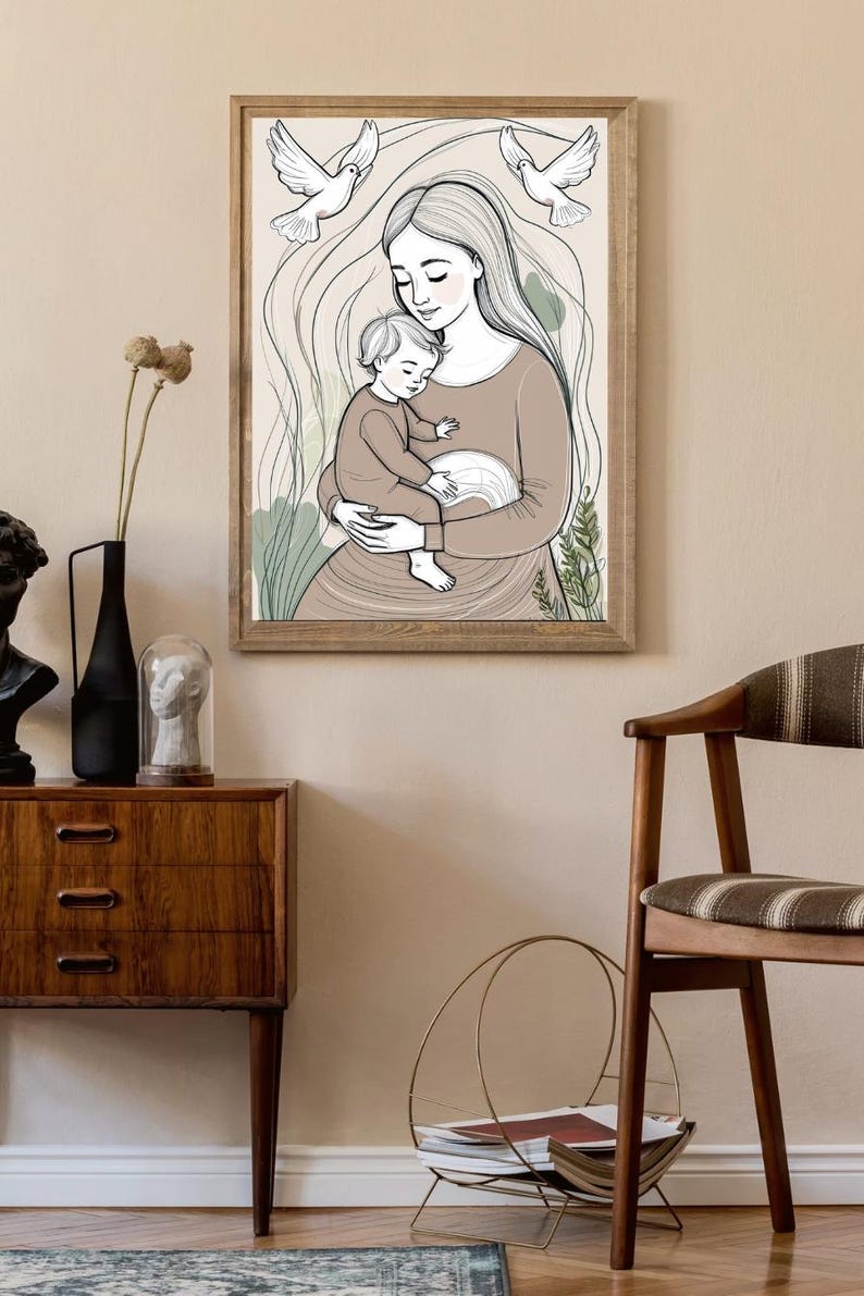Mother and Child Embrace Digital Downloadable Art Print Abstract ...