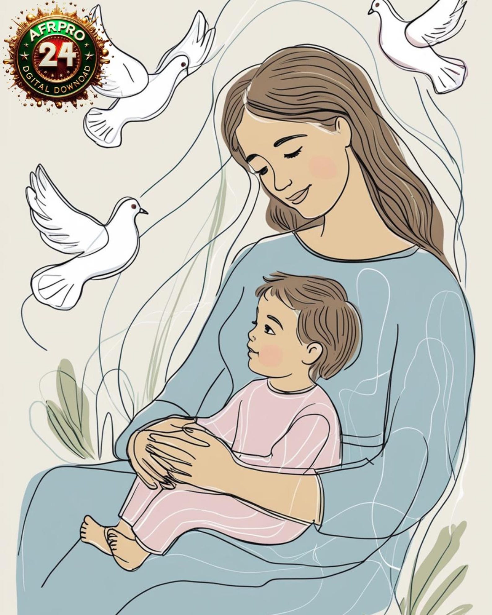 Mother and Child Embrace Digital Downloadable Art Print Abstract ...