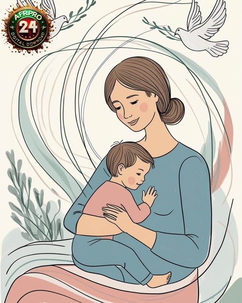 Mother and Child Embrace Digital Downloadable Art Print Abstract ...