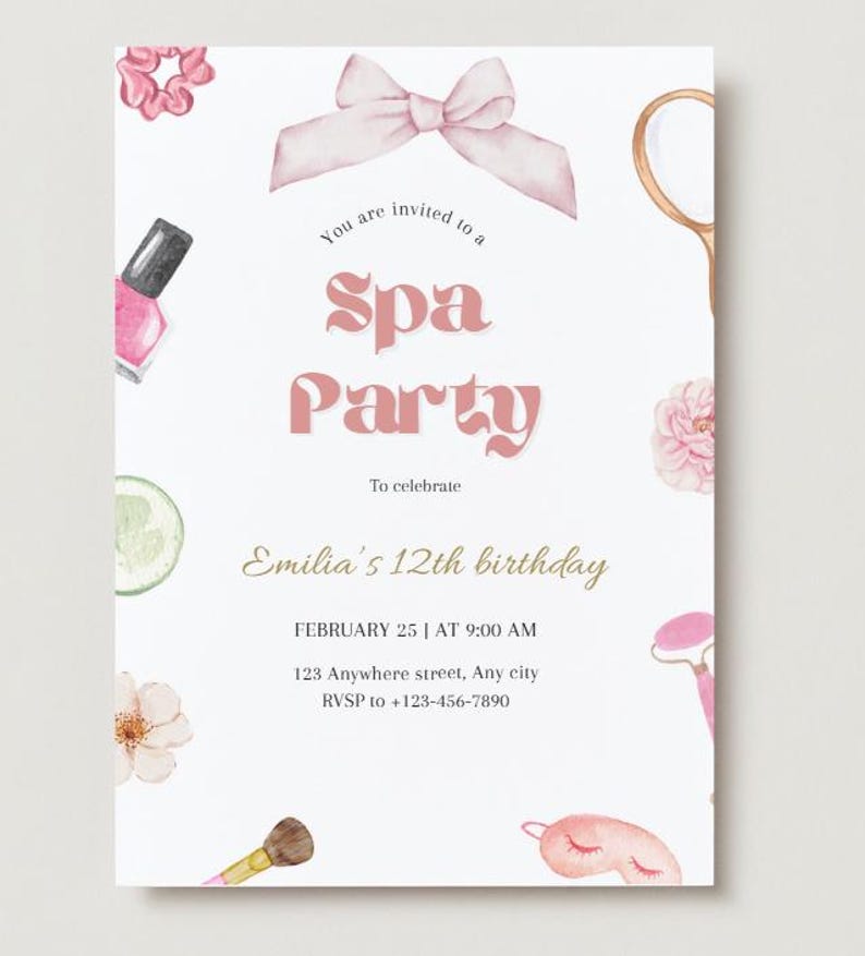 Editable Spa Day Party Invitation Template, Spa Party Girl Invite ...