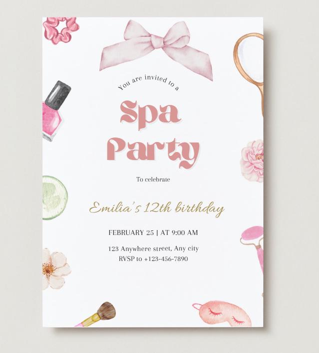 Editable Spa Day Party Invitation Template, Spa Party Girl Invite ...
