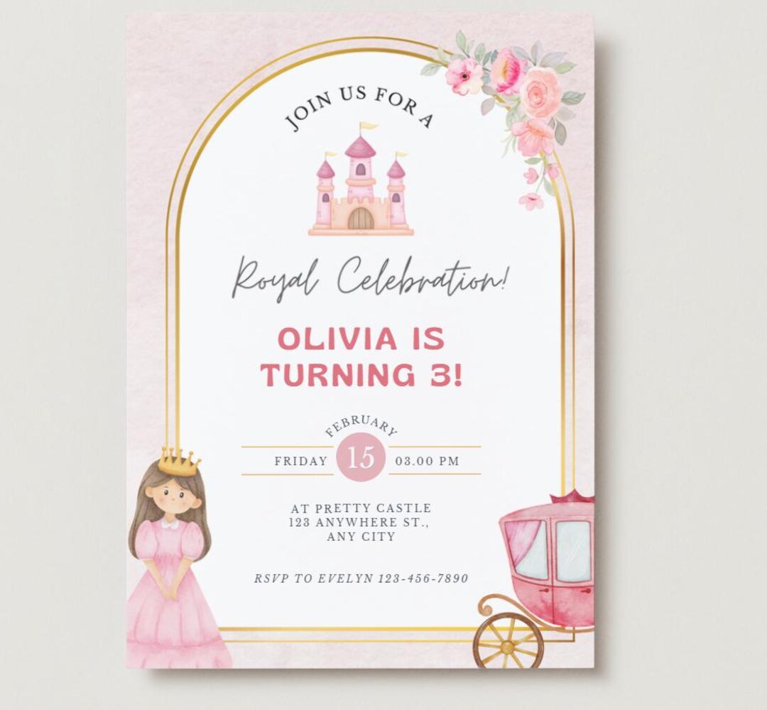 Editable Princess Invitation, Princess Birthday Invitation Template ...