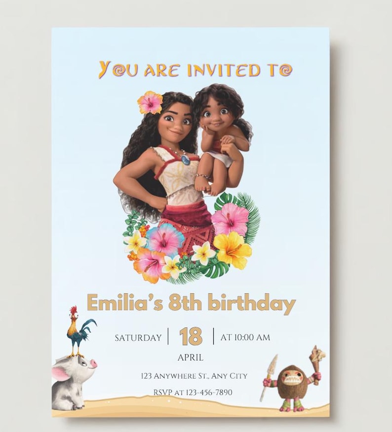Editable Moana 2 Birthday Invitation | Moana & Simea Birthday Invite ...