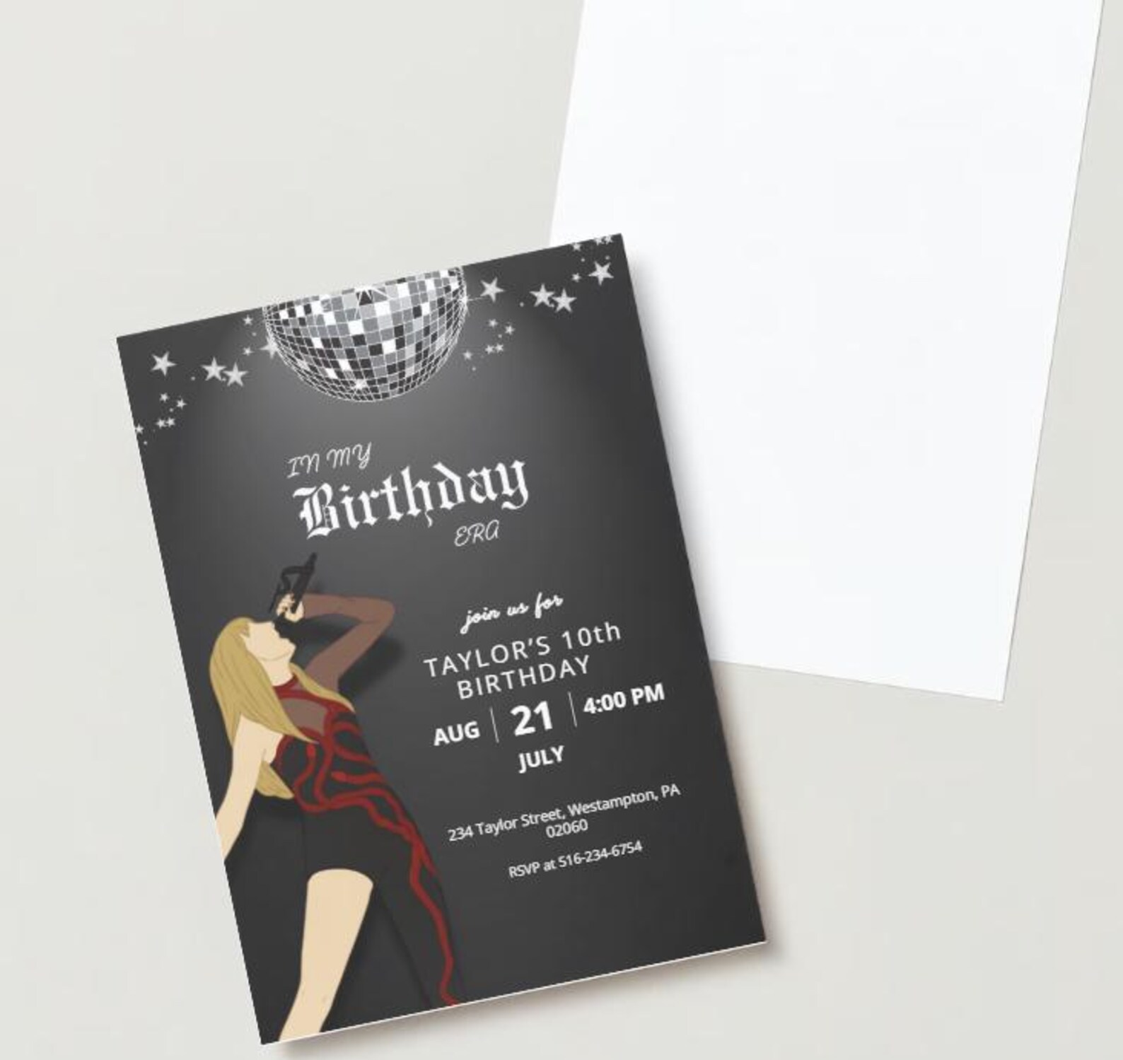 Self-editable Taylor Swift Birthday Invitation Black Card, Reputation ...