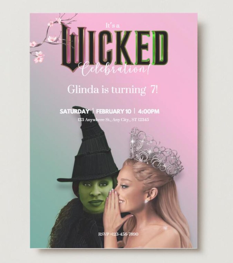 Editable Wicked Movie Birthday Invitation, Glinda and Elphaba Invite ...