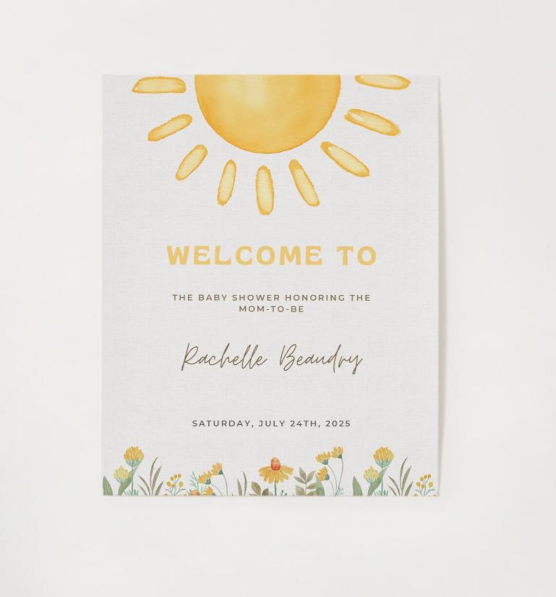 Editable Sunshine Baby Shower Invitation, A Little Ray of Sunshine Baby ...