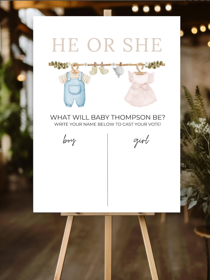 Editable He or She What Will Baby Be Sign, Gender Guess Board, Gender ...
