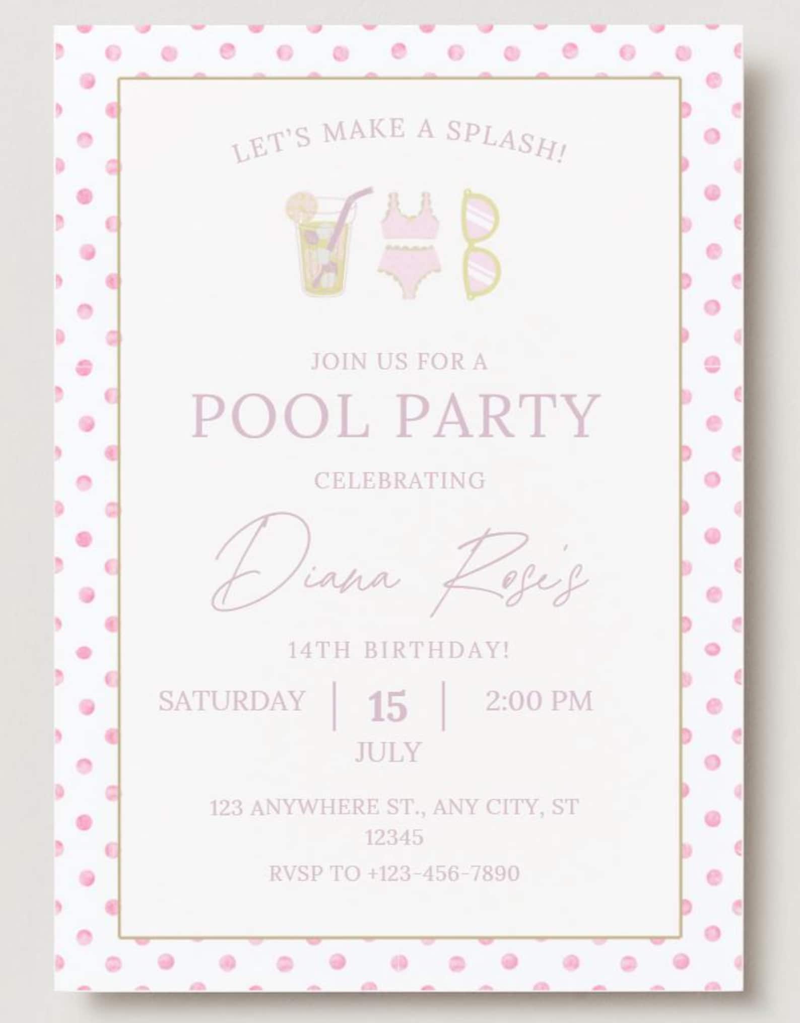 Editable Pool Party Invitation | Girl Pool Party Invitation | Cute ...