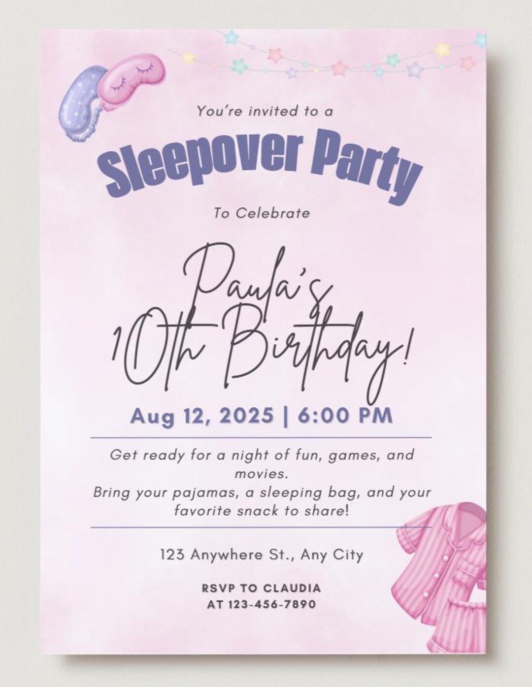 Editable Sleepover Birthday Invitation, Printable Sleepover Invite ...