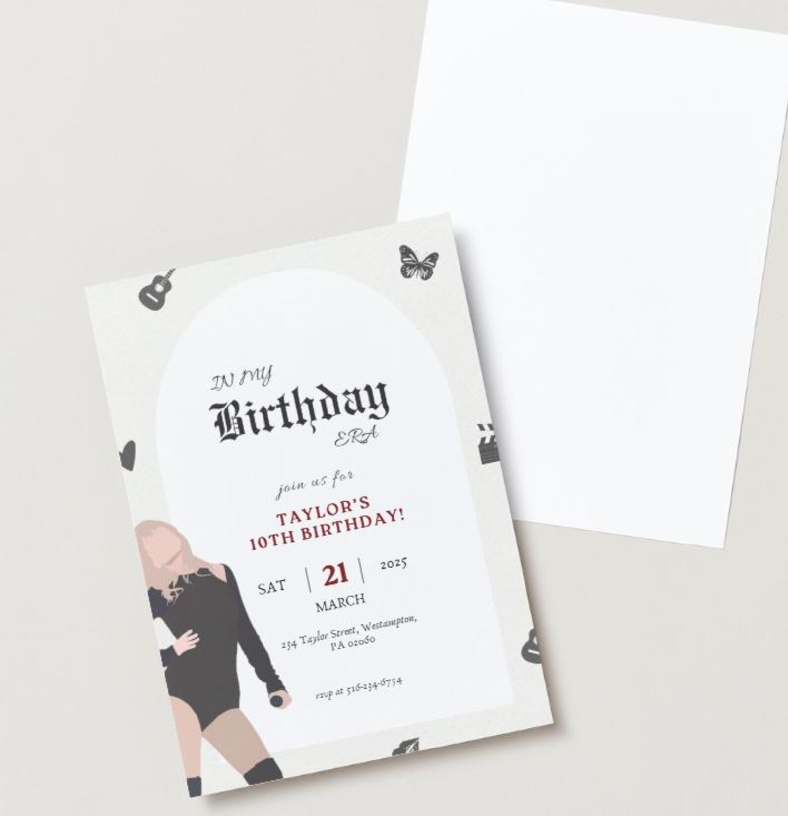 Editable Taylor Swift Birthday Invitation Card, White Invite ...