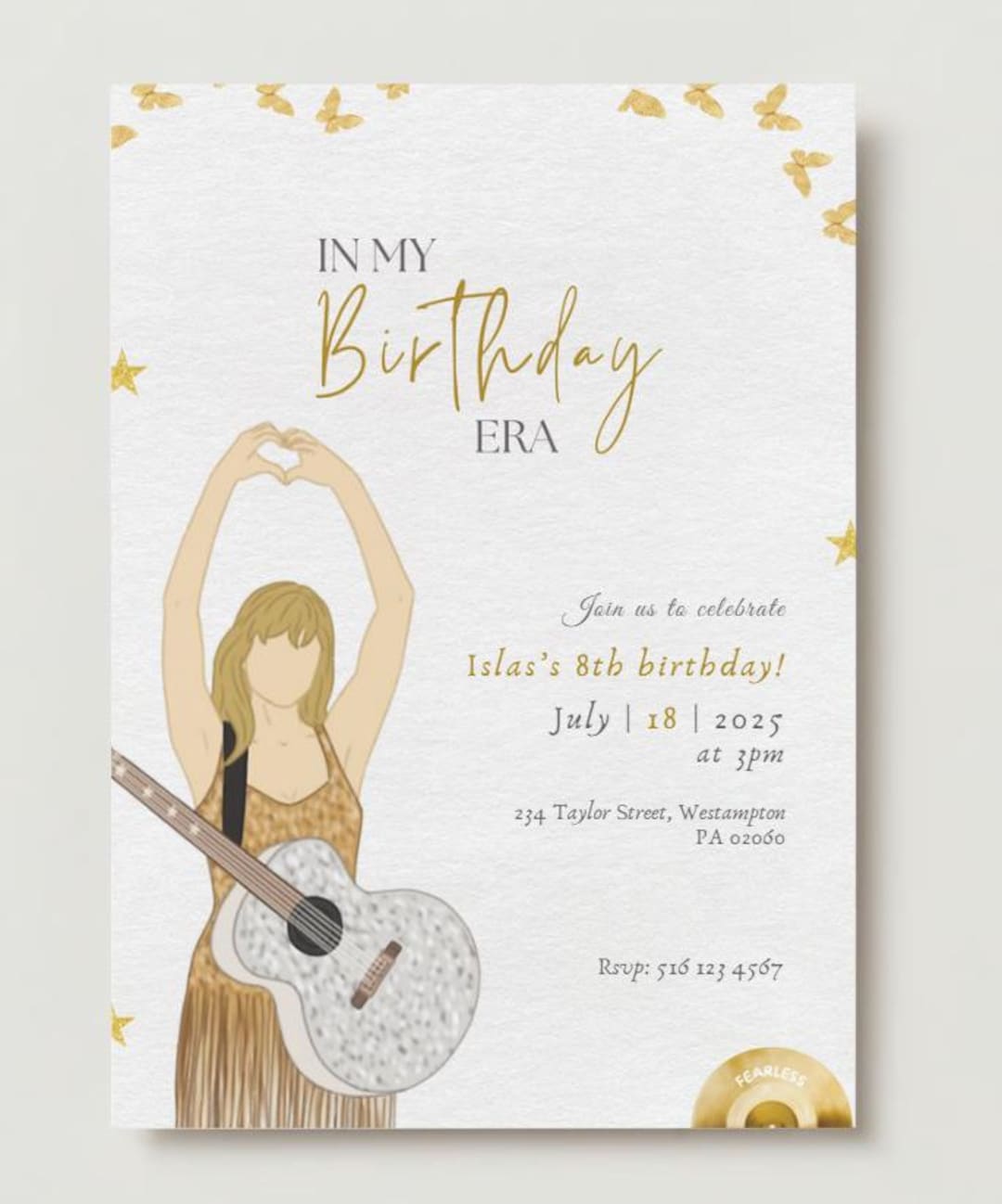 Self-editable Taylor Swift Birthday Invitation Card, Gold Invite ...