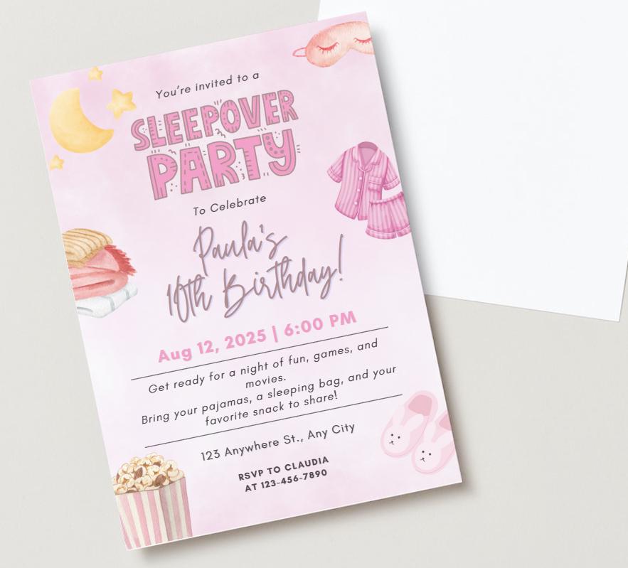 Editable Sleepover Birthday Invitation, Printable Sleepover Invite ...