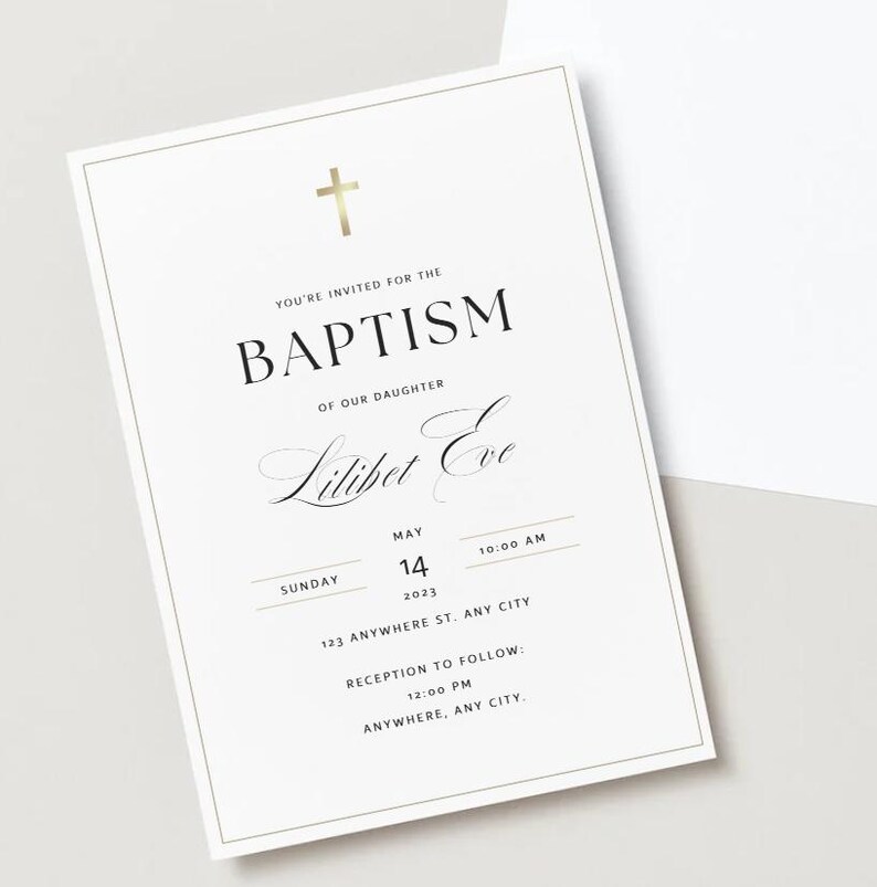 Editable Modern Classic Baptism Invitation Template | Minimalist Simple ...