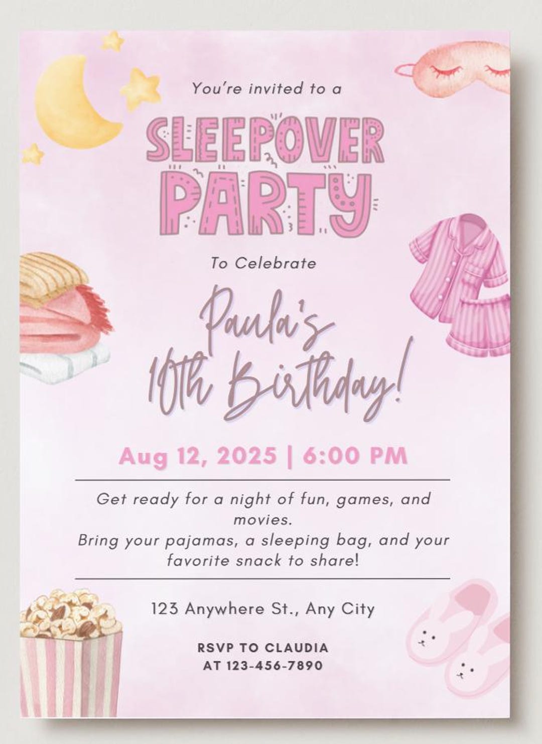 Editable Sleepover Birthday Invitation, Printable Sleepover Invite ...