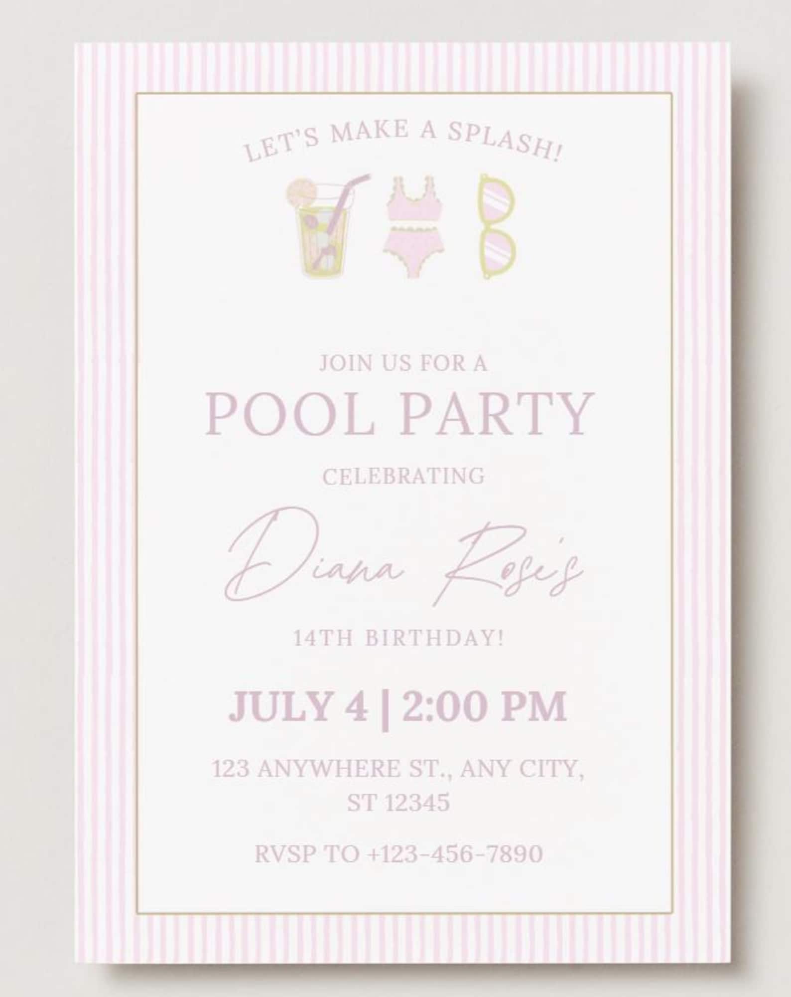 Editable Pool Party Invitation | Girl Pool Party Invite | Pool Party ...