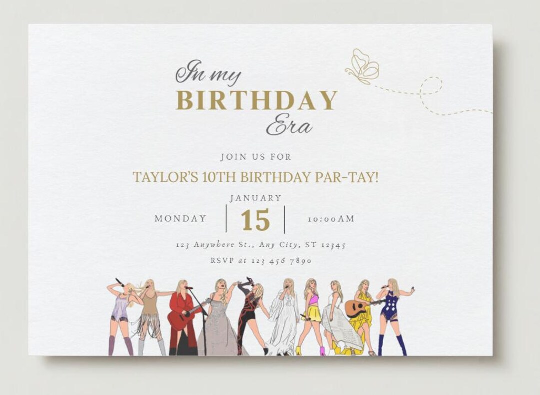 Editable Taylor Swift Birthday Invitation Card Template, Eras Tour ...
