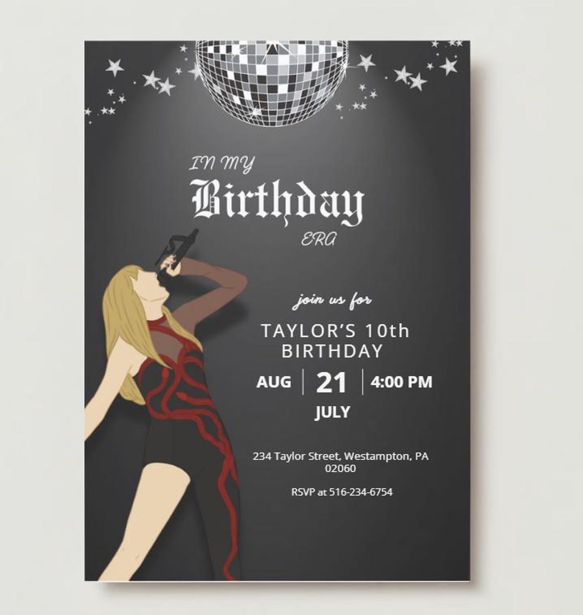 Self-editable Taylor Swift Birthday Invitation Black Card, Reputation ...