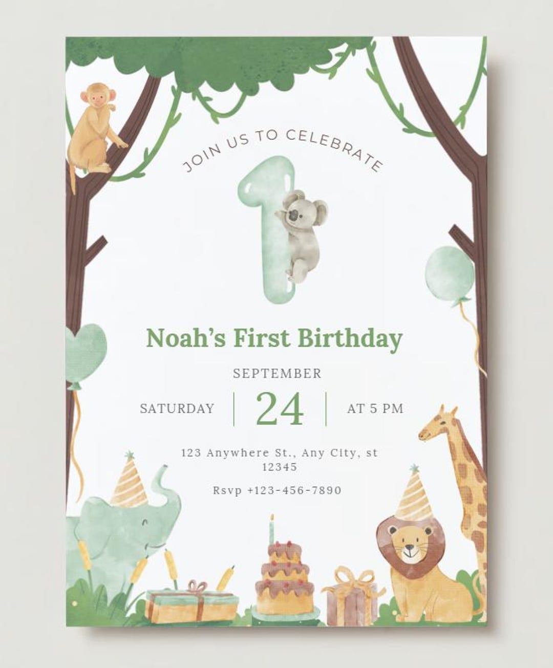 Editable Safari 1st Birthday Invitation, Safari 1st Birthday Digital ...