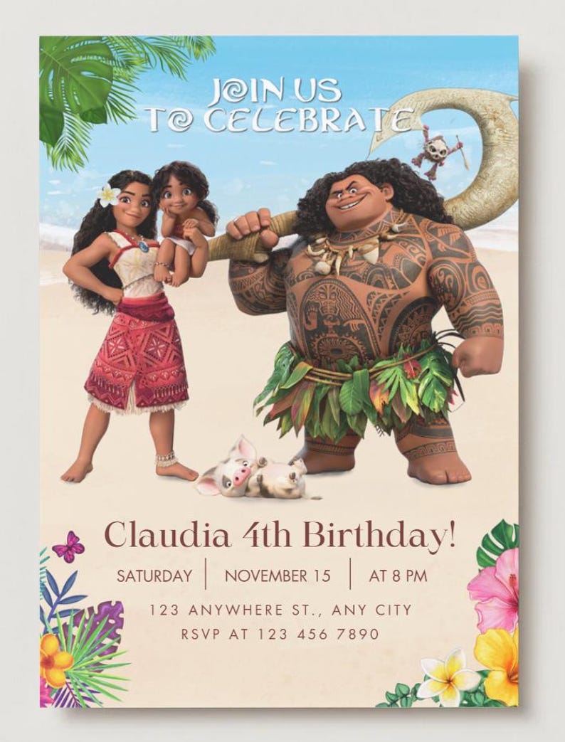 Editable Moana 2 Birthday Invitation Template, Moana 2 Invite, Moana 2 ...