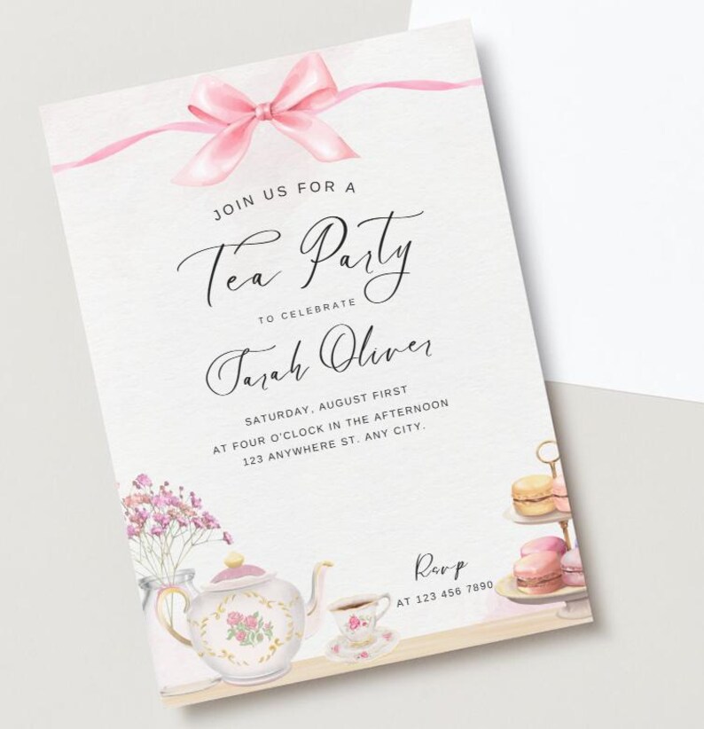Editable Tea Party Invitation, Tea Party Girl Invitation, Girl Pink ...