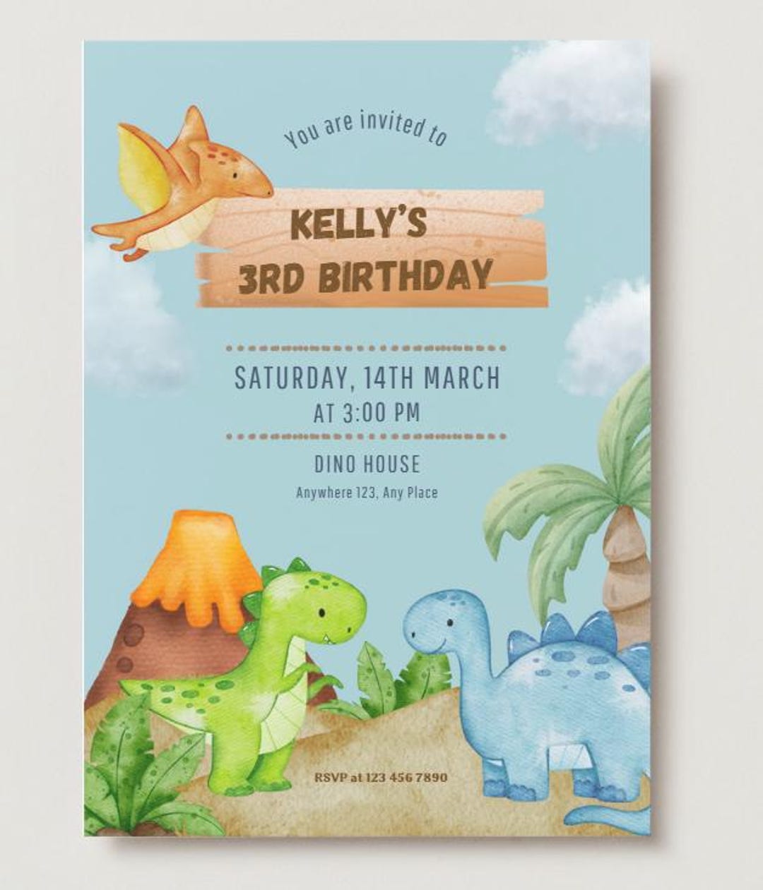 Editable Cute Dinosaur Birthday Invitation, Dinosaur Kids Birthday ...