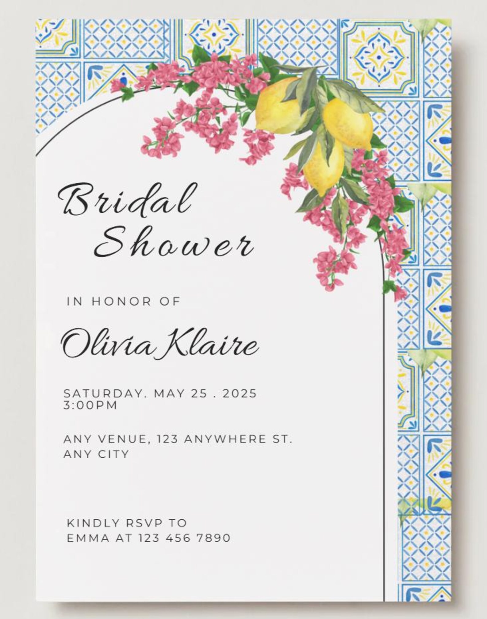 Editable Mediterranean Bridal Shower Invitation Template | Blue Tile ...