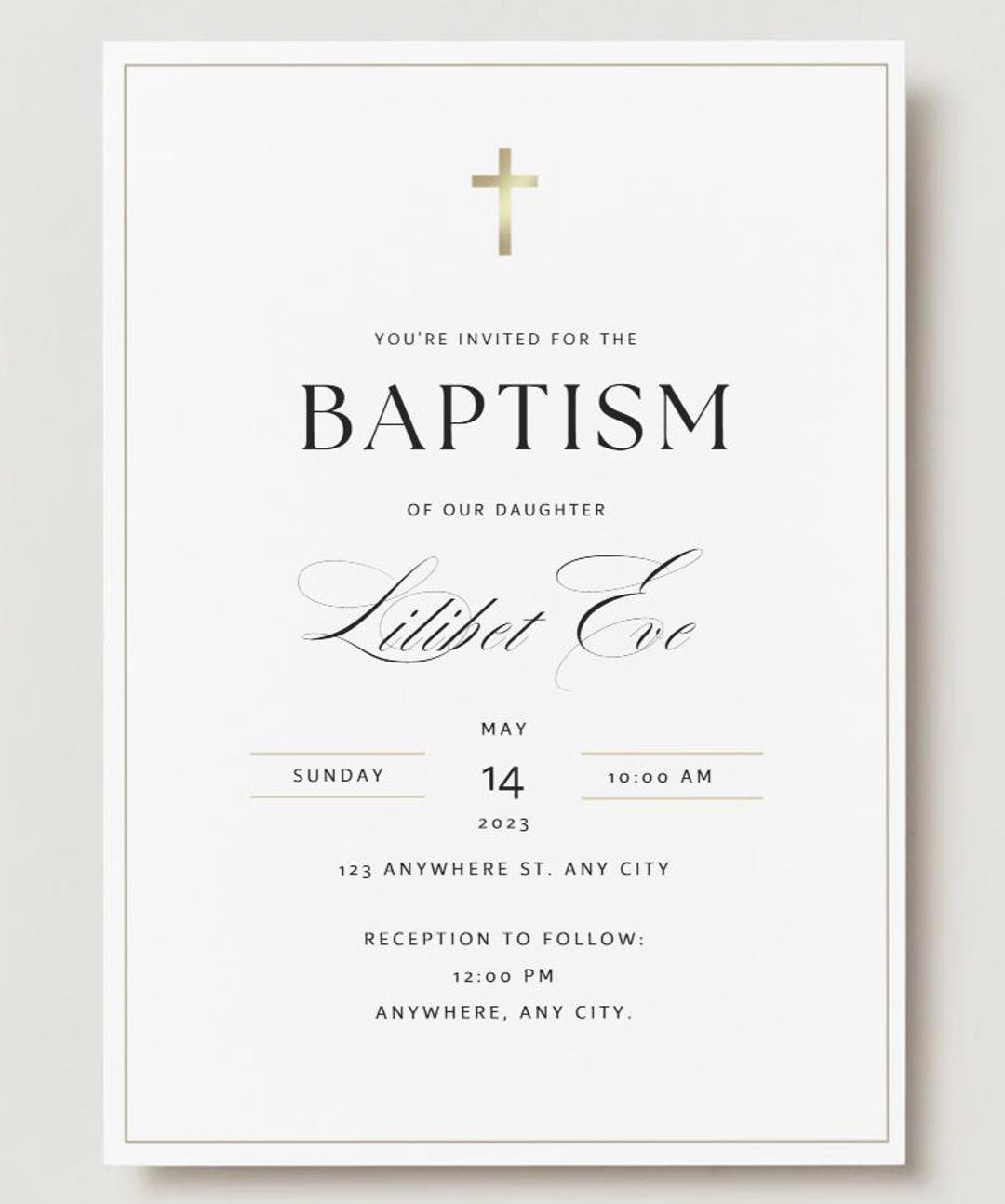 Editable Modern Classic Baptism Invitation Template | Minimalist Simple ...