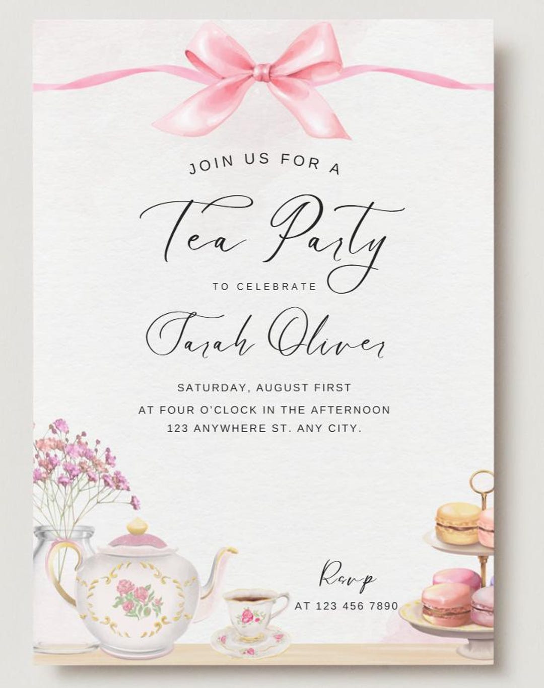 Editable Tea Party Invitation, Tea Party Girl Invitation, Girl Pink ...