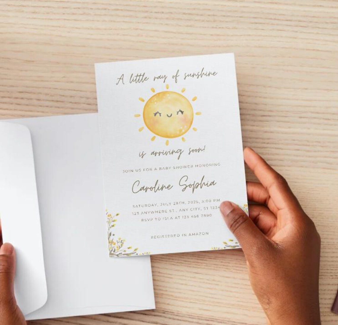 Editable Sunshine Baby Shower Invitation, A Little Ray of Sunshine Baby ...
