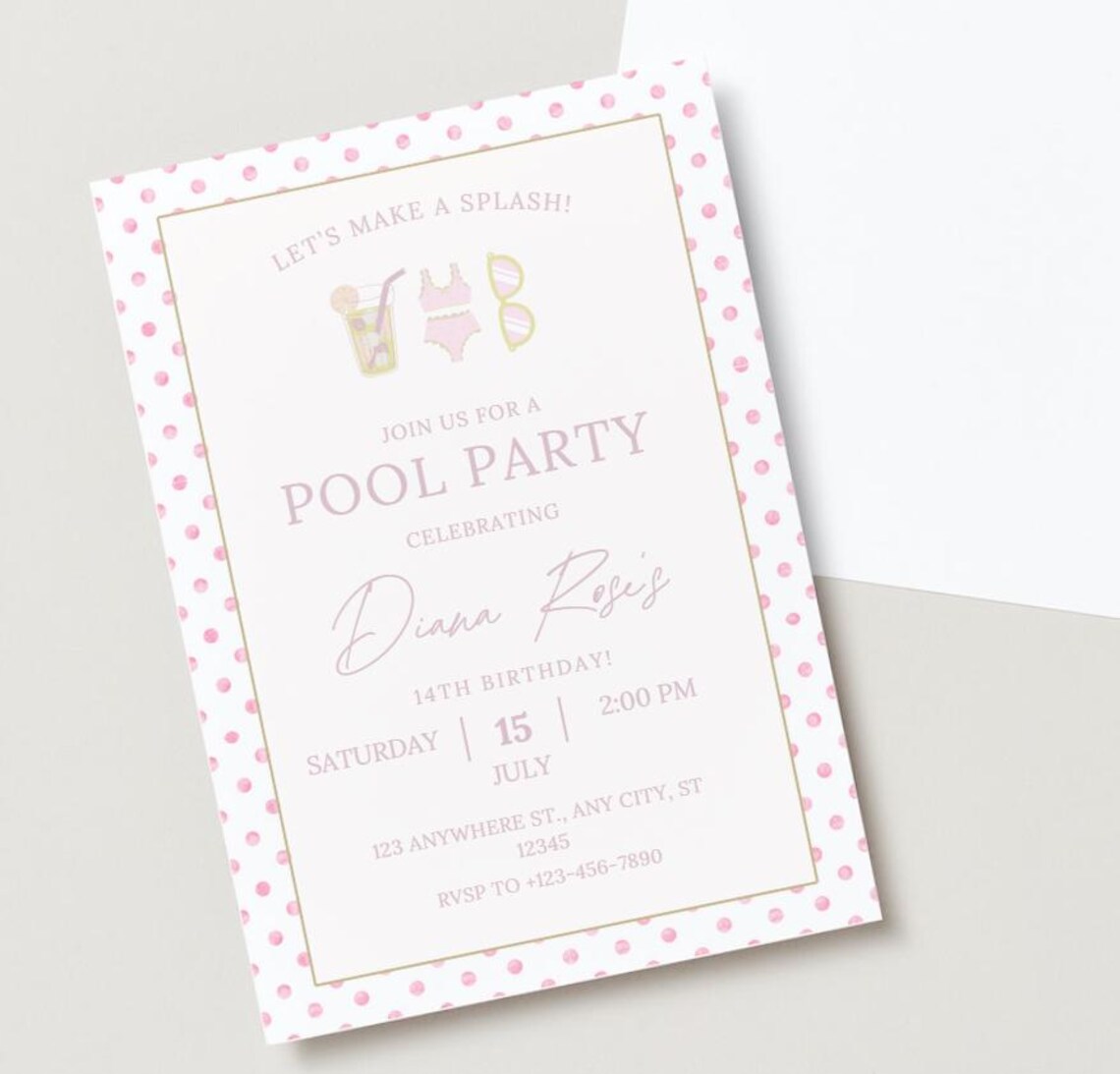 Editable Pool Party Invitation | Girl Pool Party Invitation | Cute ...