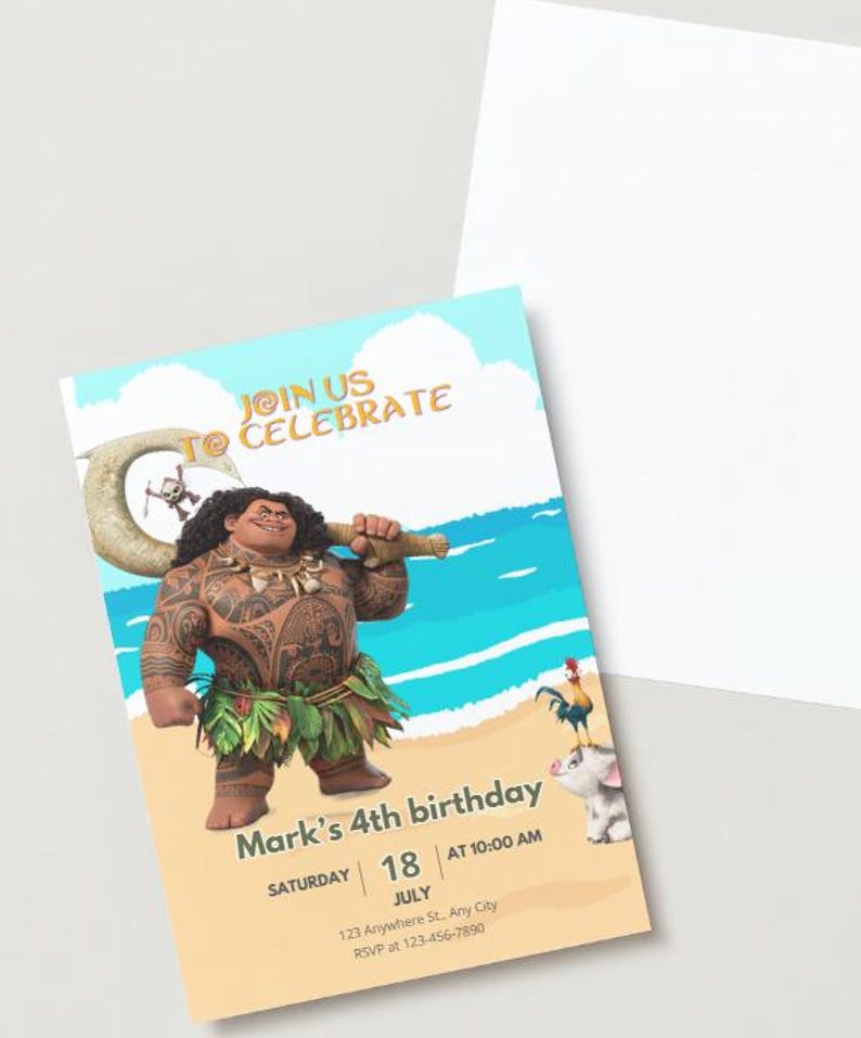 Self- Editable Maui Birthday Invitation | Moana Maui Birthday Invite ...