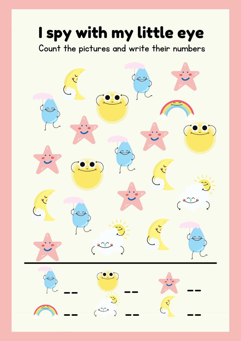 Colourful Counting Worksheet I Spy With My Little Eye Activity Nursery ...