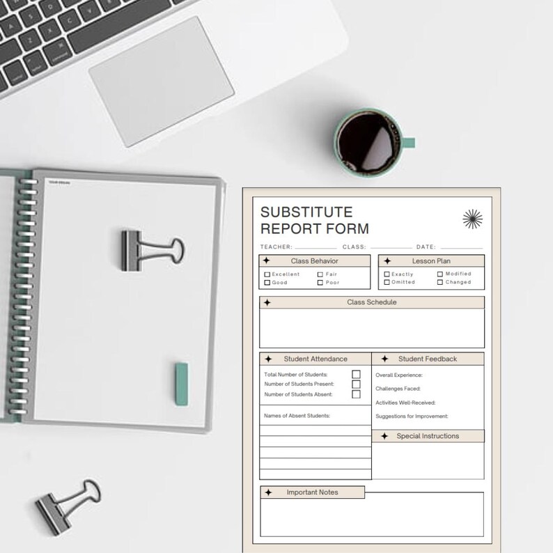 Substitute Teacher Note Template Downloadable PDF, Substitute Resource ...