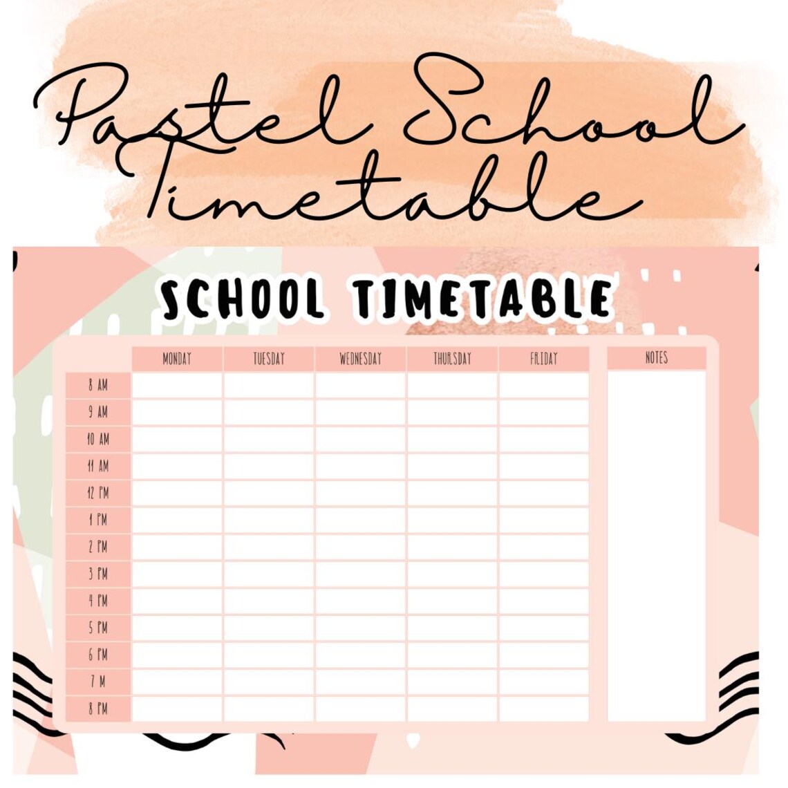 Class Schedule School Timetable in Pastel Pink, Black, and Green ...
