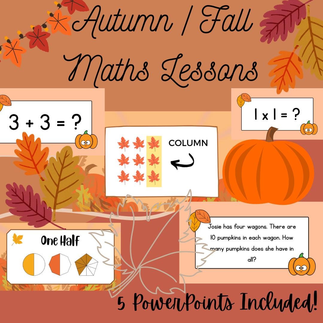 5 Complete Autumn Fall Themed Maths Lesson Powerpoint Presentations ...