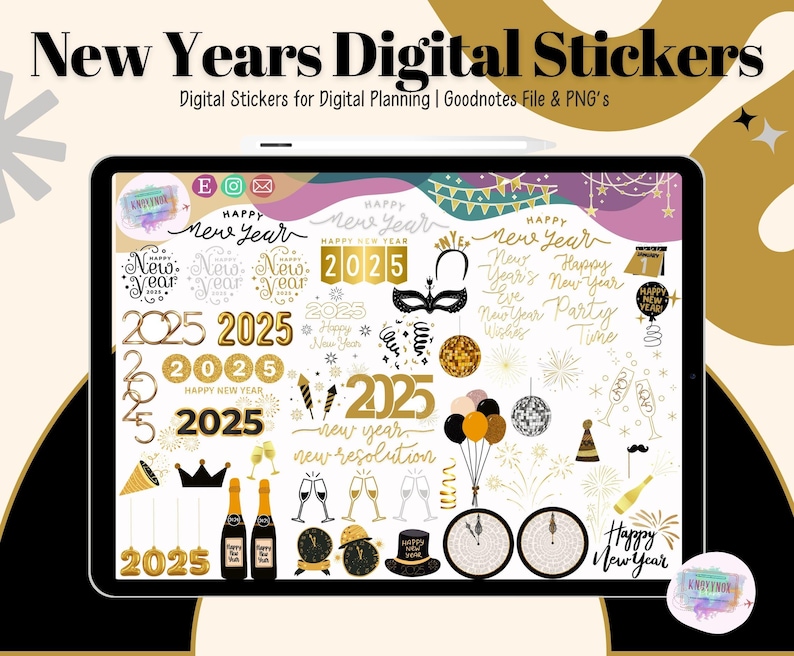 New Year's Digital Planner Stickers | Goodnotes Stickers | Digital ...