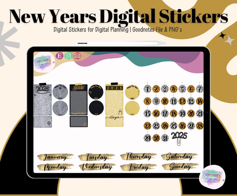 New Year's Digital Planner Stickers | Goodnotes Stickers | Digital ...