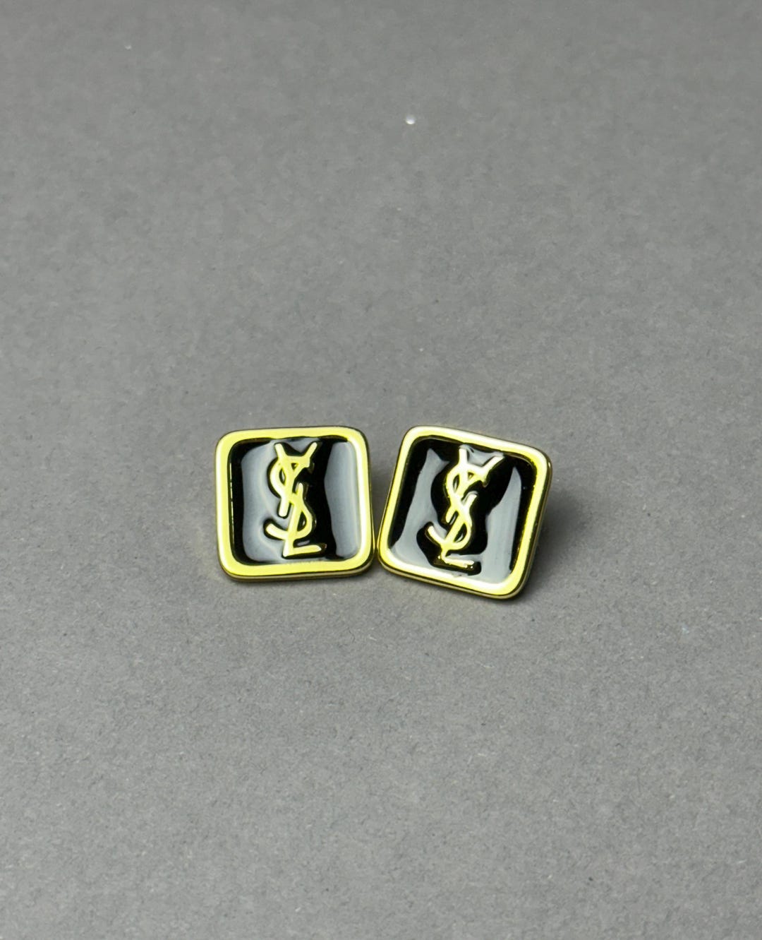 Yves Saint Laurent YSL Gold Black Motif Stud Earrings Designer Jewelry ...