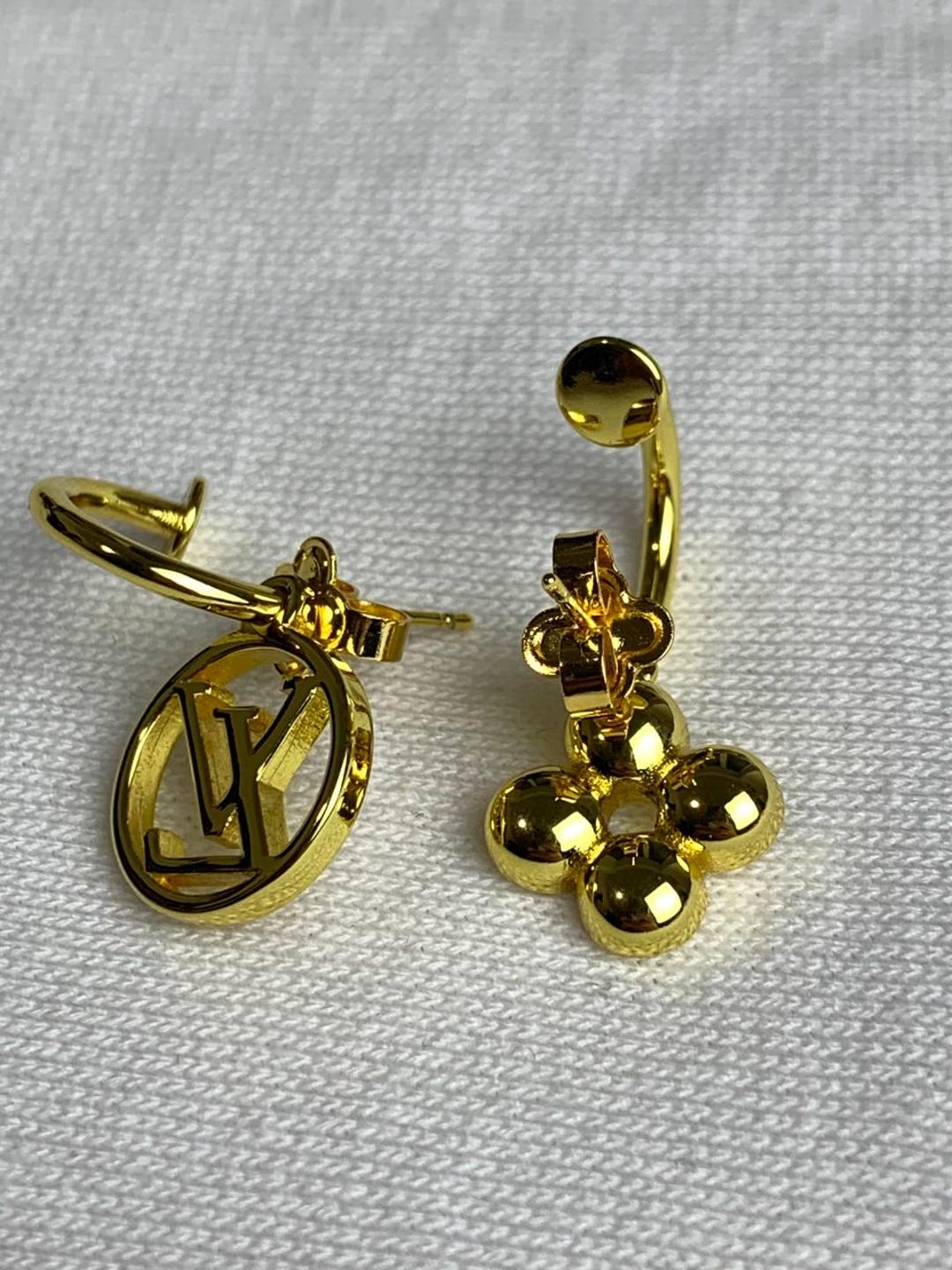 Louis Vuitton Gold LV Monogram Central Designer Earrings - Etsy