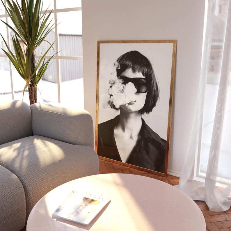 Cigarette Smoke Poster, Iconic Poster, Black and White Wall Art ...