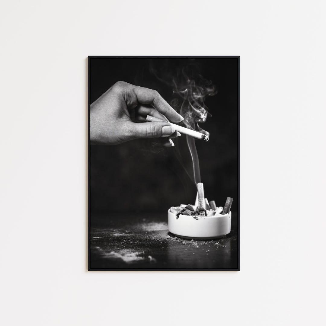 Cigarette Filled Ash Table Poster, Iconic Poster, Black and White Wall ...